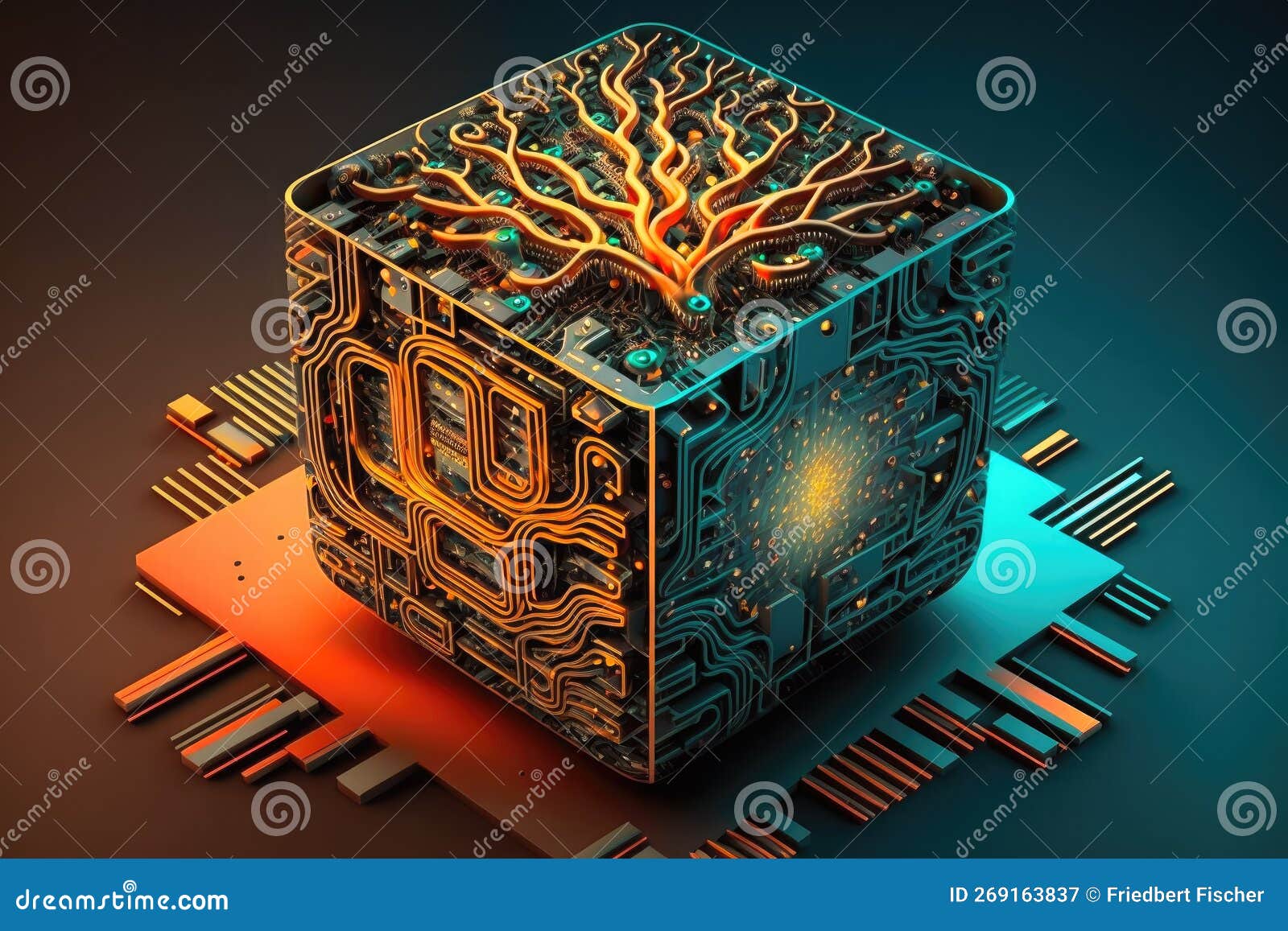 Microchip Inside Cloud of Dots and Lines in Shape of Cube, Modified ...