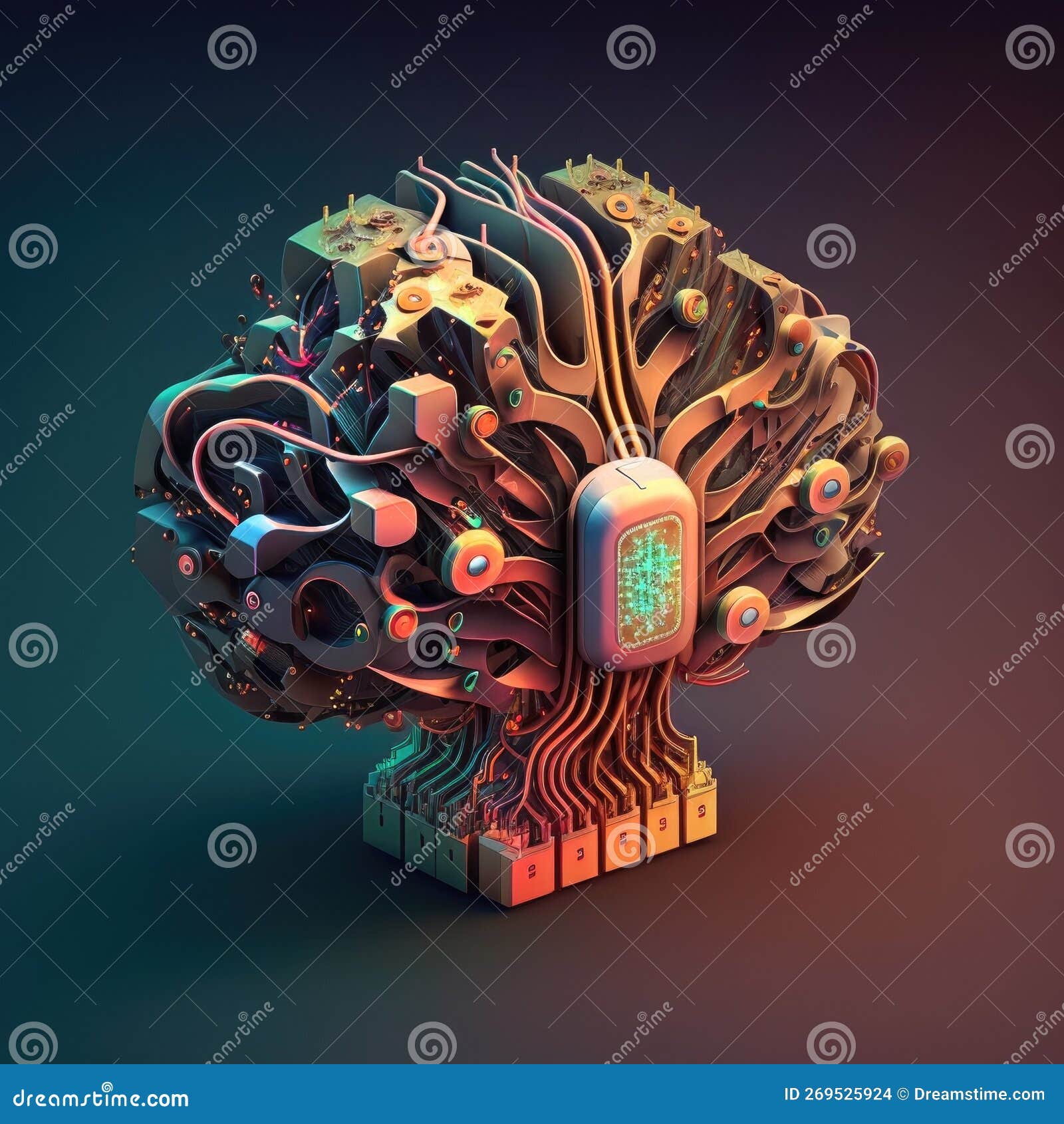 Microchip Inside Cloud Of Dots And Wires, Modified Biological Brain ...