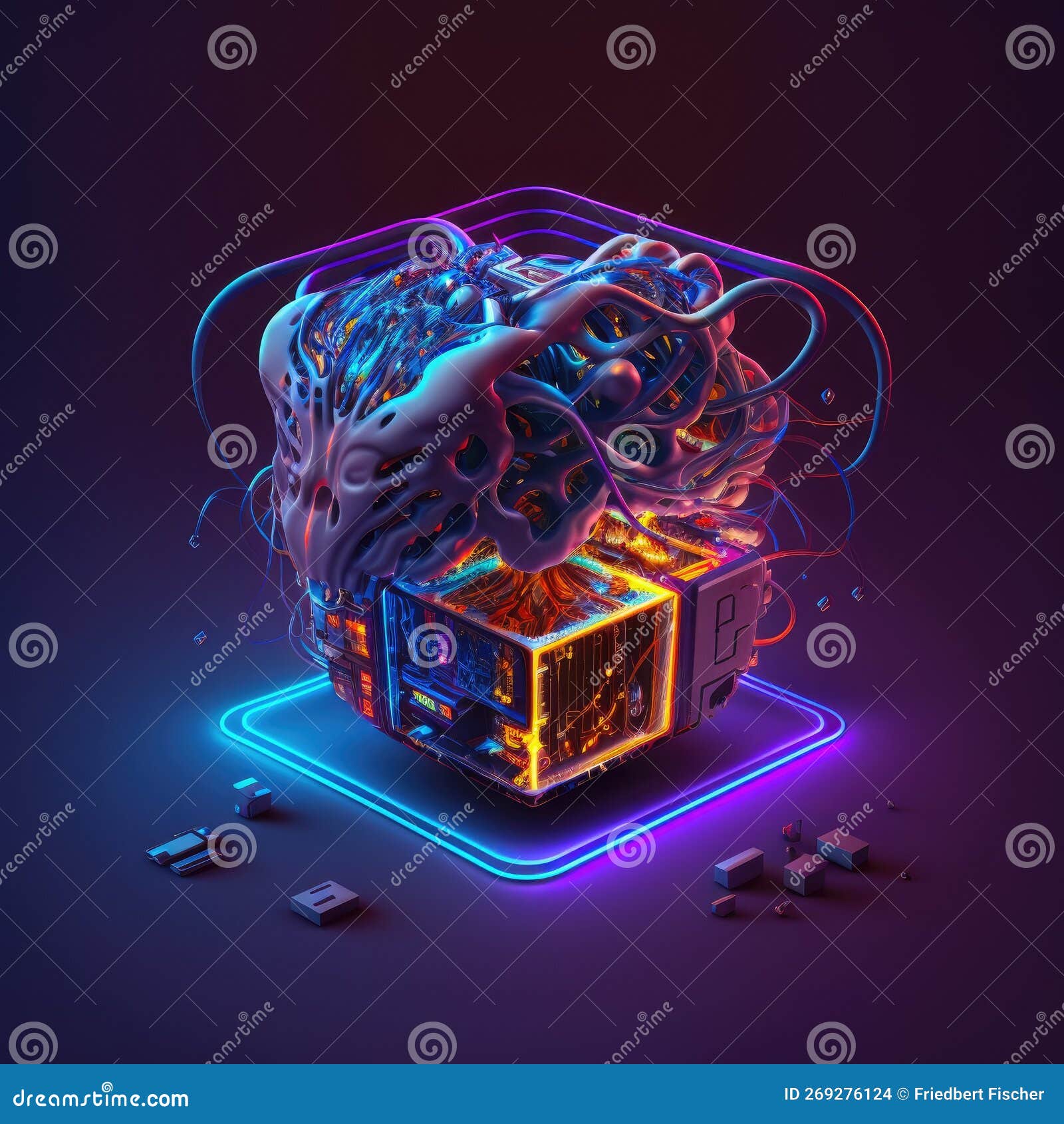 Microchip Inside Cloud of Dots and Wires, Modified Biological Brain ...