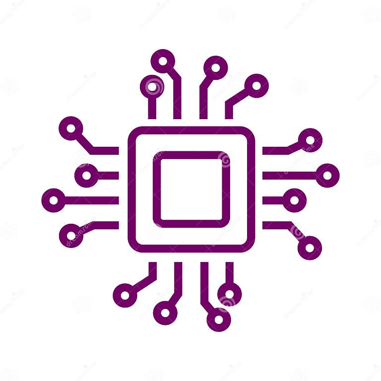 Microchip Line Icon. CPU, Central Processing Unit, Computer Processor, Chip Symbol in Circle ...