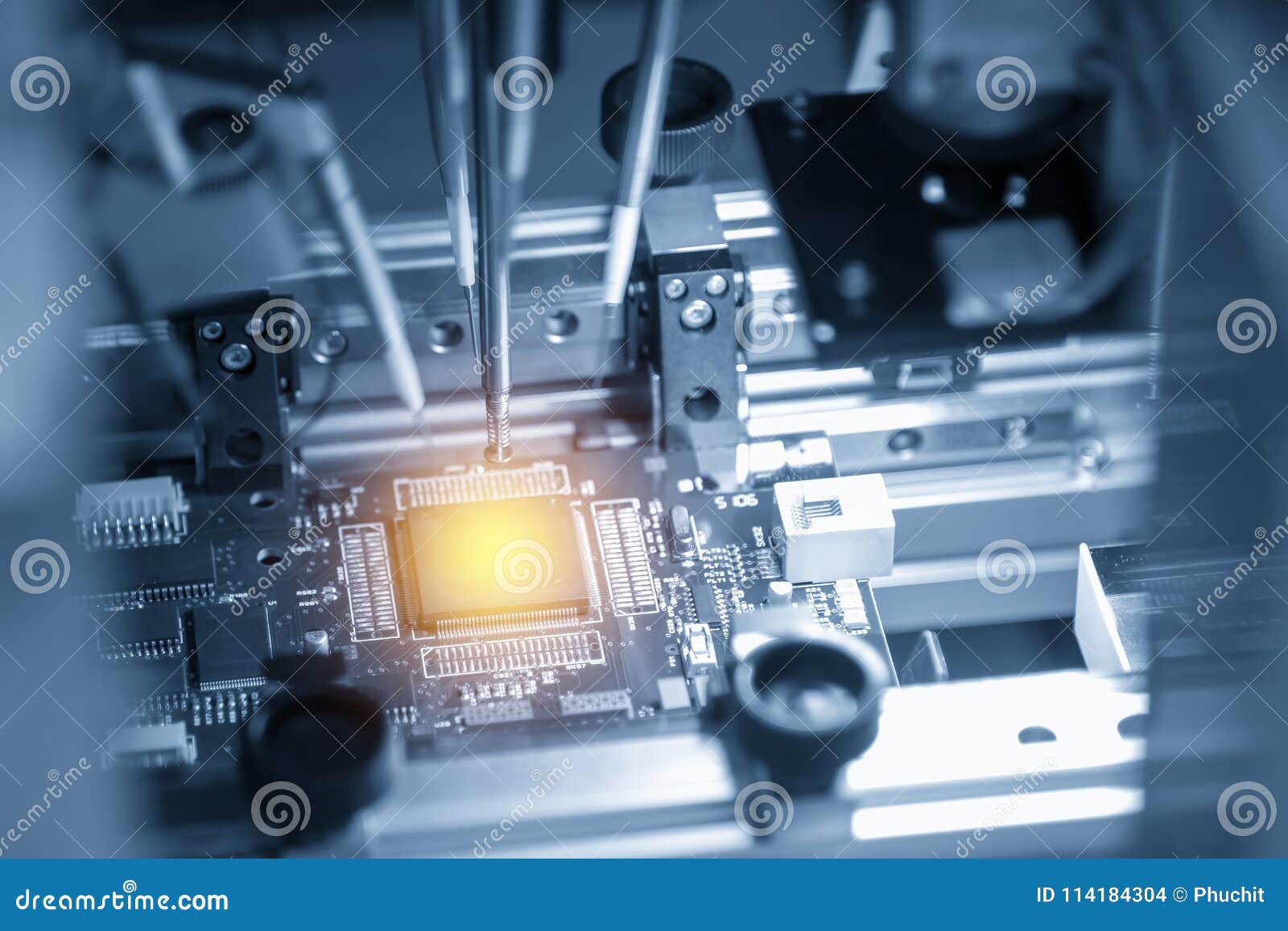 The Microchip on the Main Board in the Assembly Line Stock Photo ...