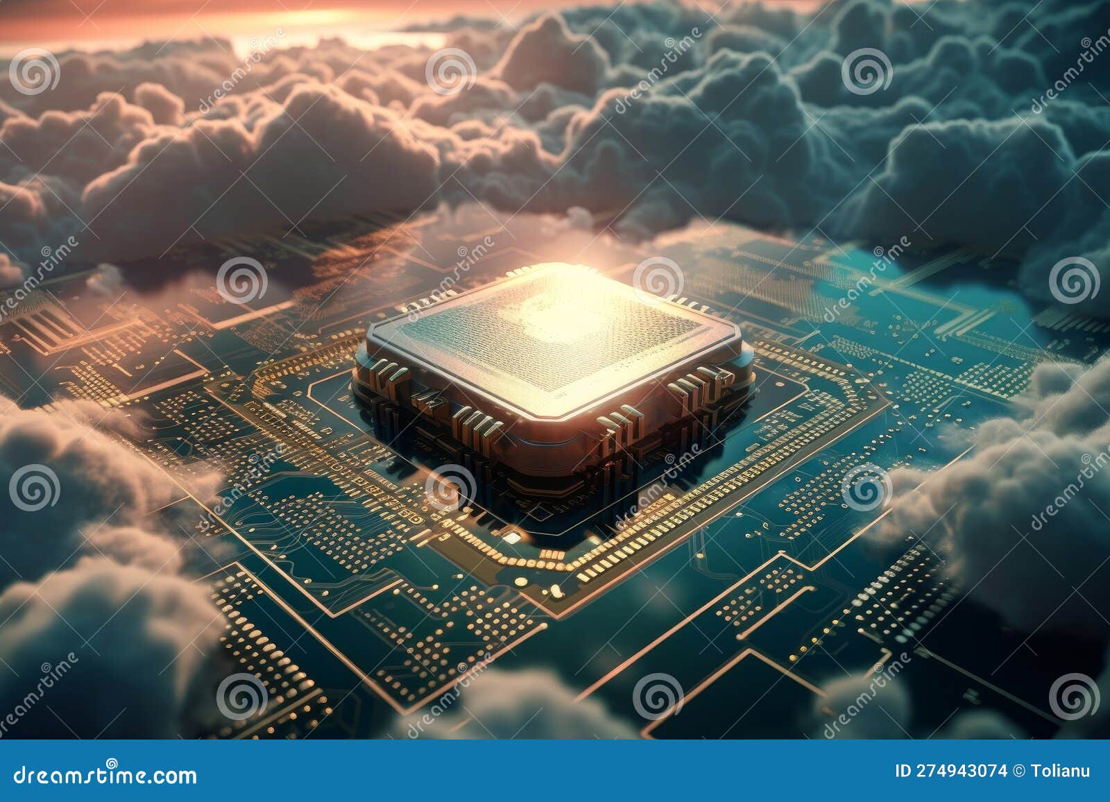 Microchip Meets Cloud: Futuristic Tech Integration in High Detail Stock ...
