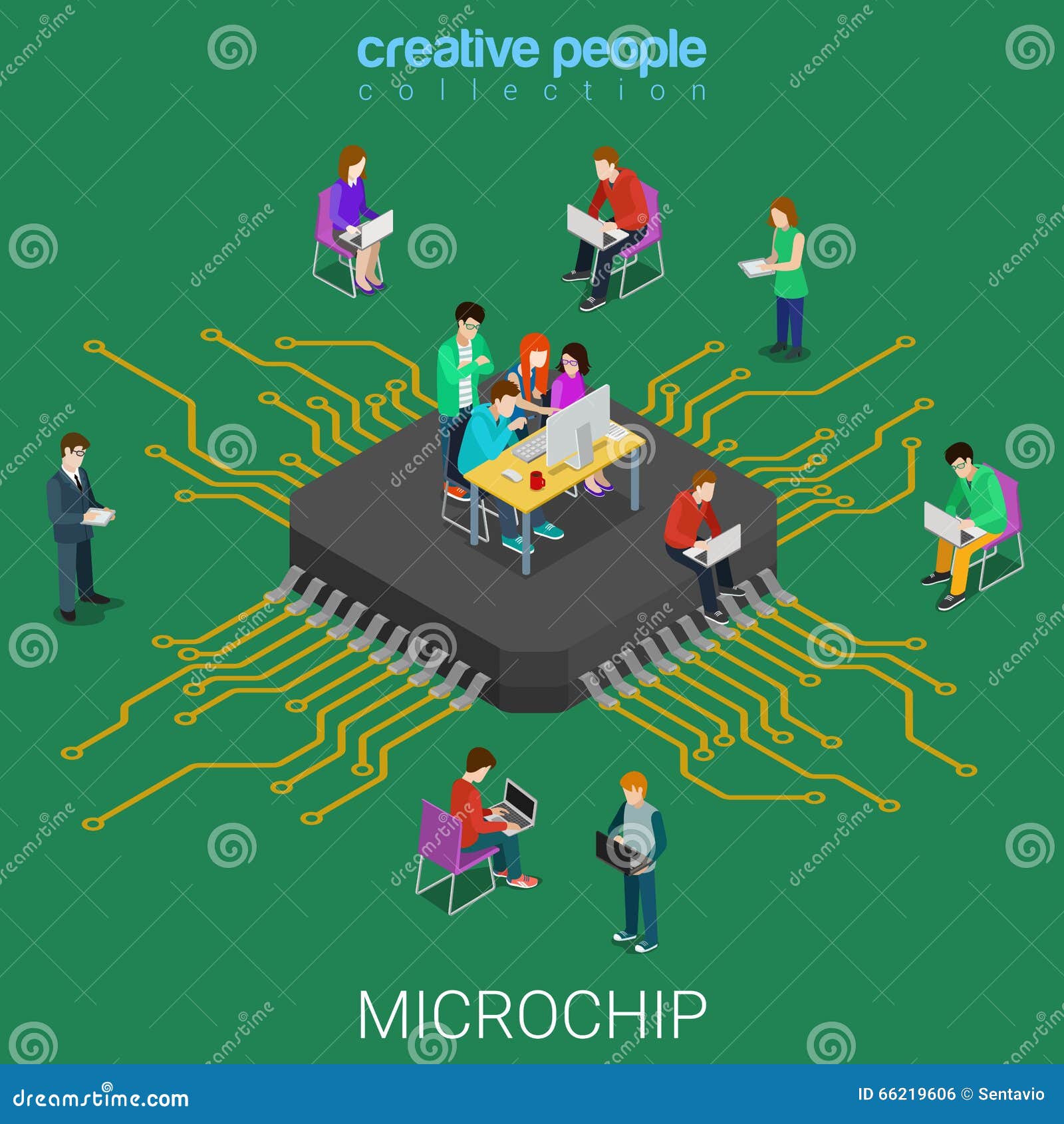 Microchip Microprocessor Programming Code Flat Isometric Vector Stock ...