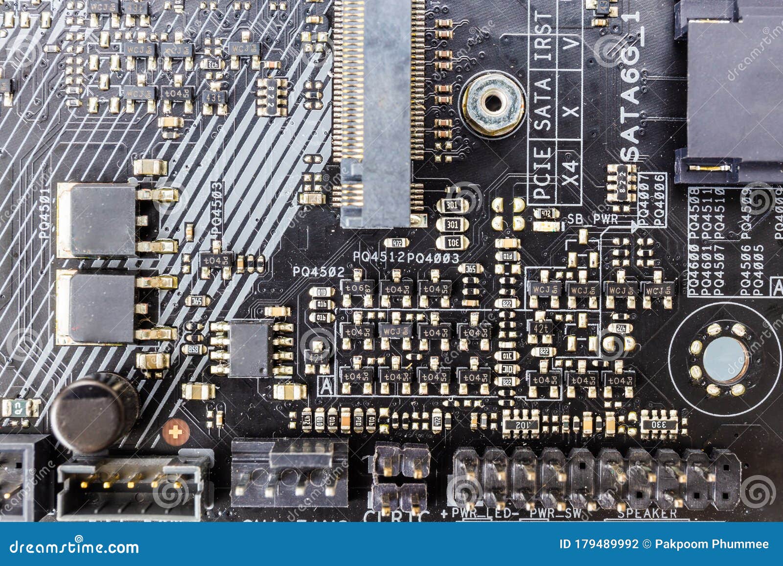 Microchip on Modern Black Motherboard for PC or Server Stock Photo ...