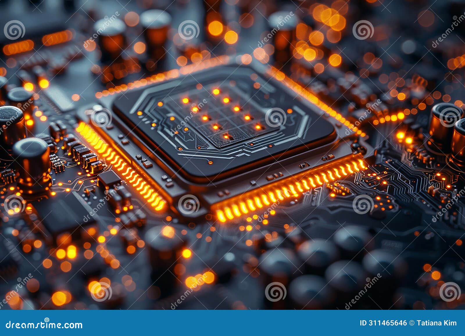 Microchip on the Motherboard Close-up Side View. Stock Photo - Image of ...