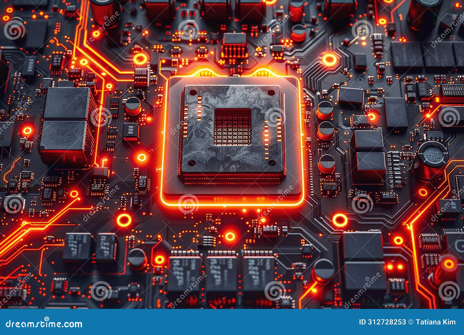 Microchip on the Motherboard Close-up Top View. Stock Image - Image of ...