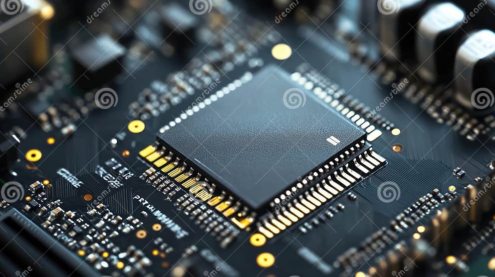 Microchip on Motherboard. Electronic Circuit Board Close-up Stock ...