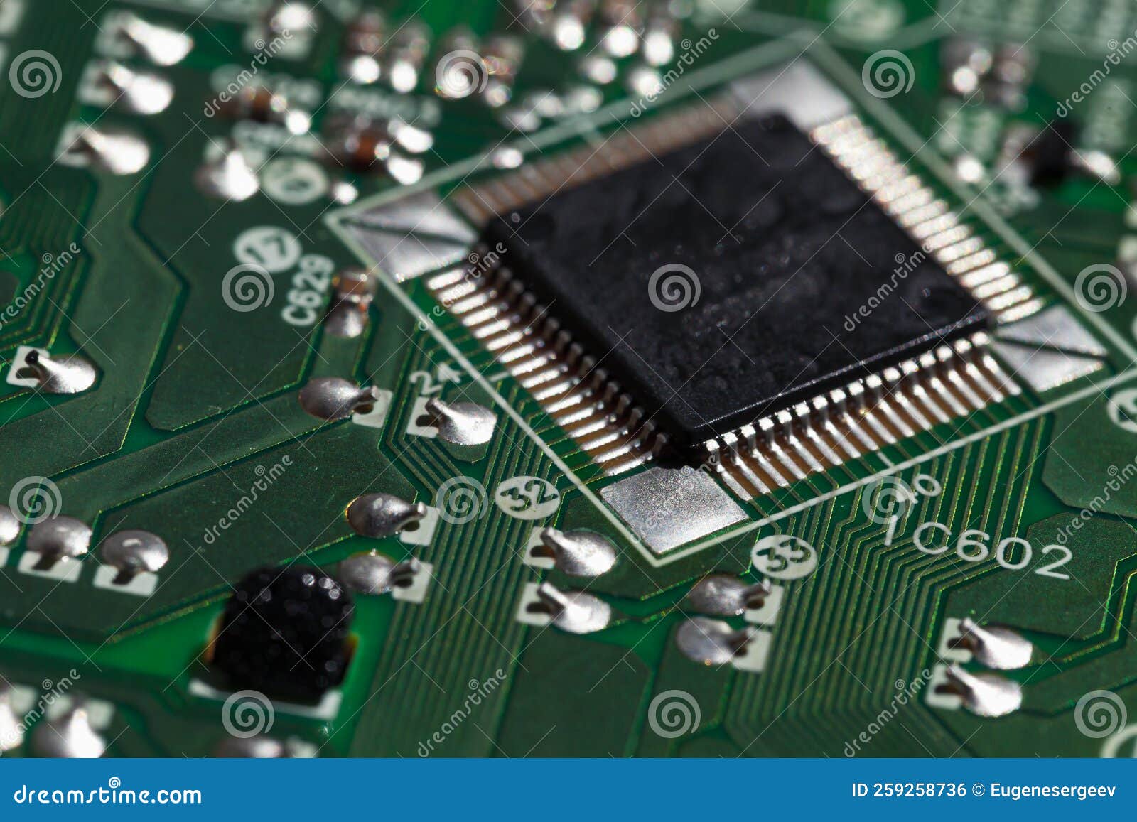 Microchip Mounted on a Green Printed Circuit Board Stock Photo - Image ...