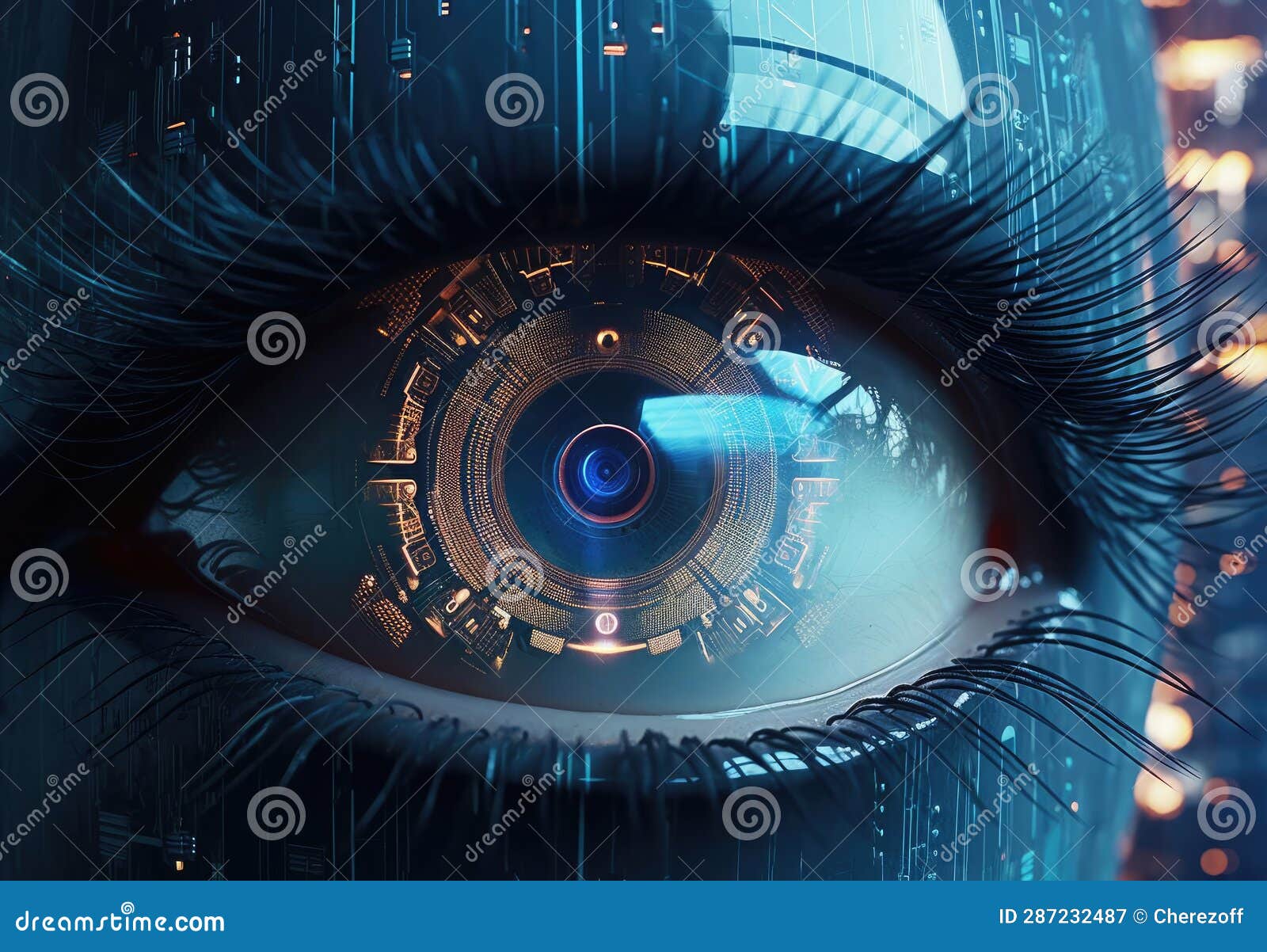 A Microchip in a Person S Eye Stock Illustration - Illustration of ...