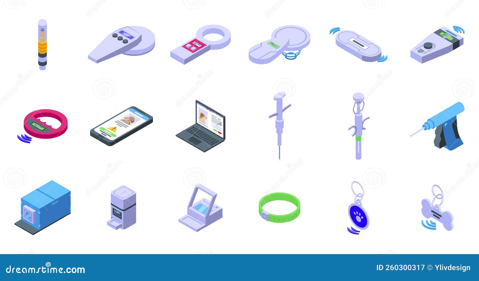 Microchip for Pet Icons Set Isometric Vector. Animal Cat Stock Vector ...
