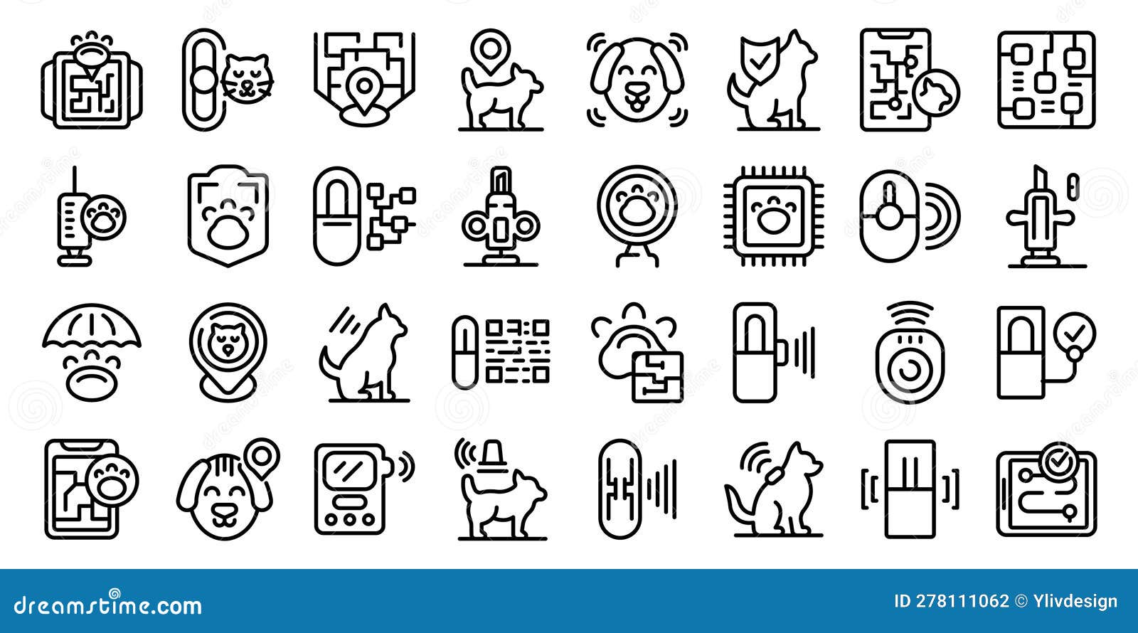 Microchip for Pet Icons Set Outline Vector. Digital Future Stock ...