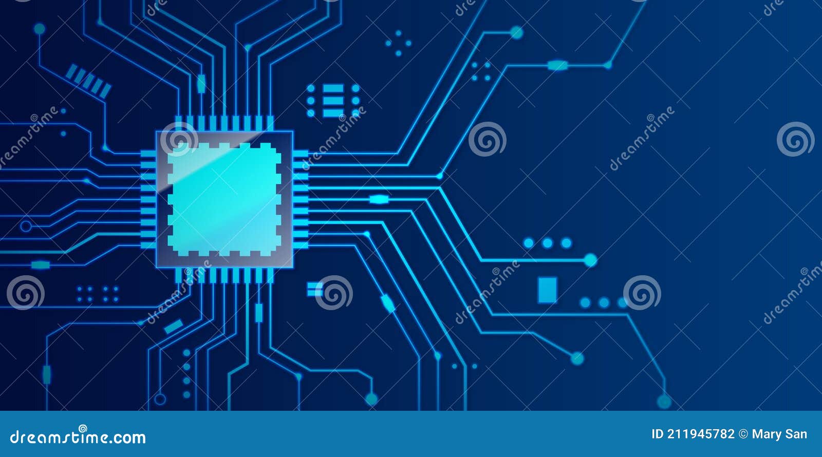 Microchip Processor Banner with Blue Background. Vector Illustration ...