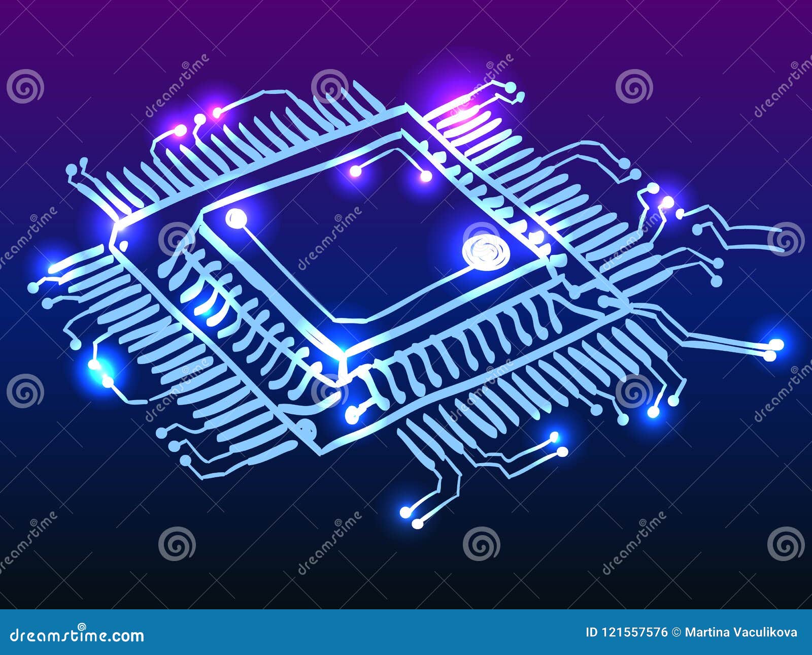 Microchip Processor Glowing Doodle Stock Vector - Illustration of ...