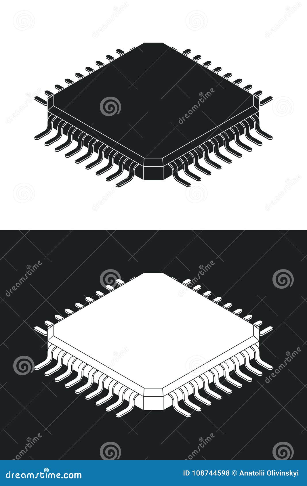Microchip Processor Logotype Template. Monochrome Isometric Vector ...