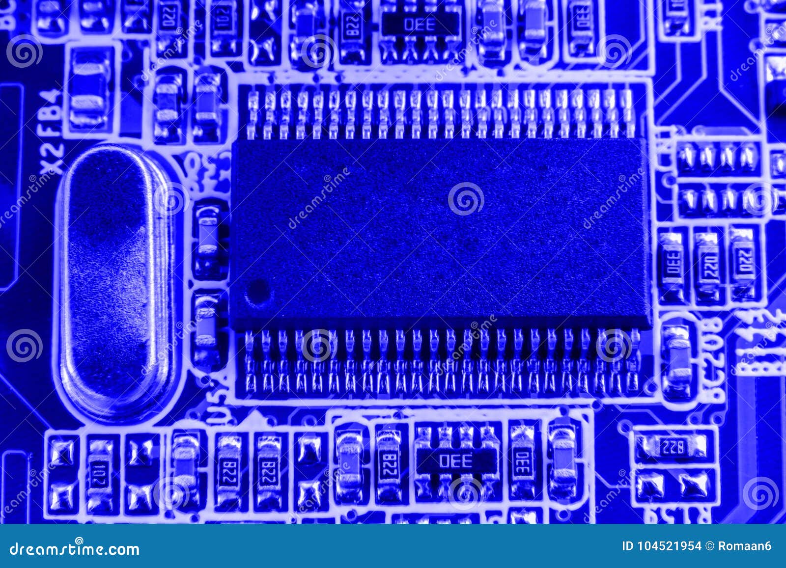 Microchip and Quartz on the Motherboard of a Modern Computer Blue ...