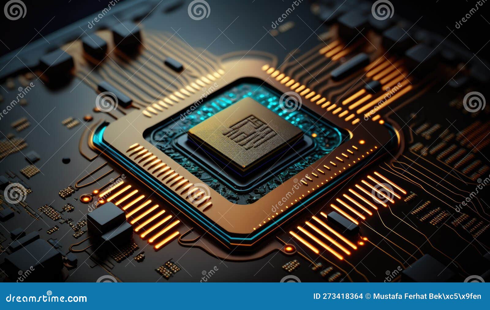 Microchip, Surface Zoom in Computer Chip Technology, Neon Light Lines ...