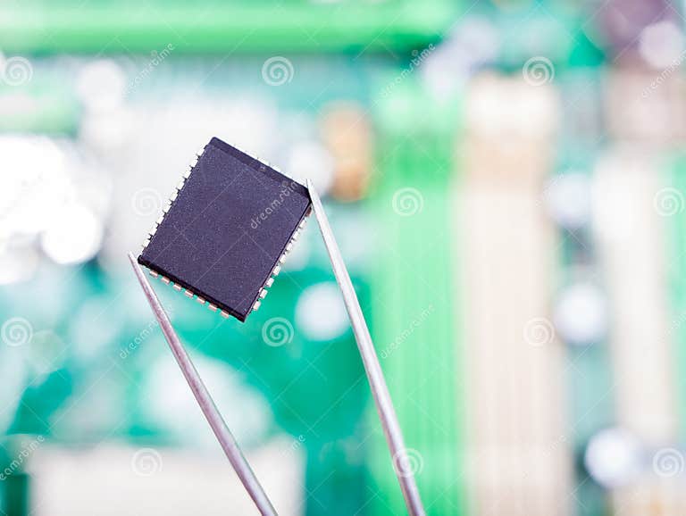 Microchip in the tweezers stock photo. Image of computer - 45959118