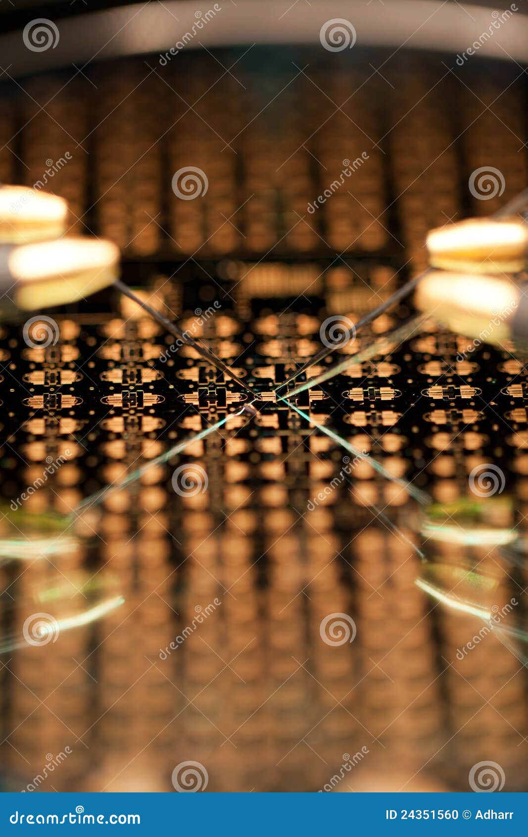 Microchip Under Microscope With Test Probes Stock Photo - Image: 24351560