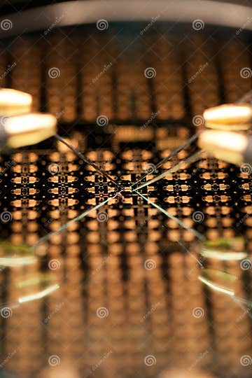 Microchip Under Microscope with Test Probes Stock Photo - Image of ...