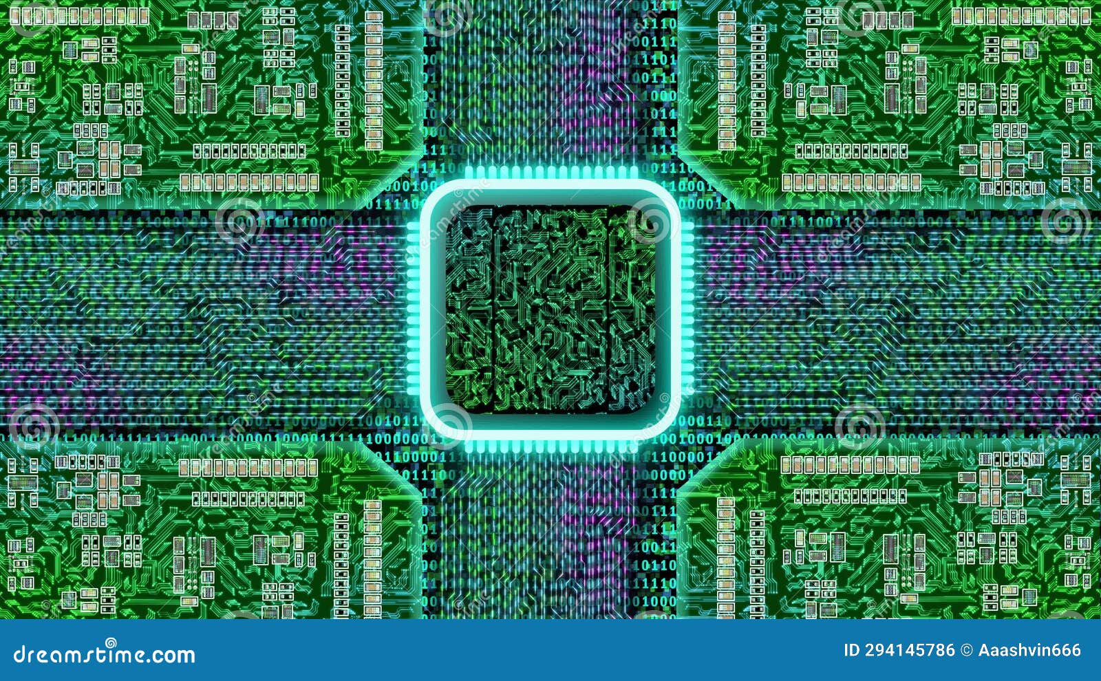 Microchip Working Animation. Semiconductor on Motherboard Using Different Components for ...