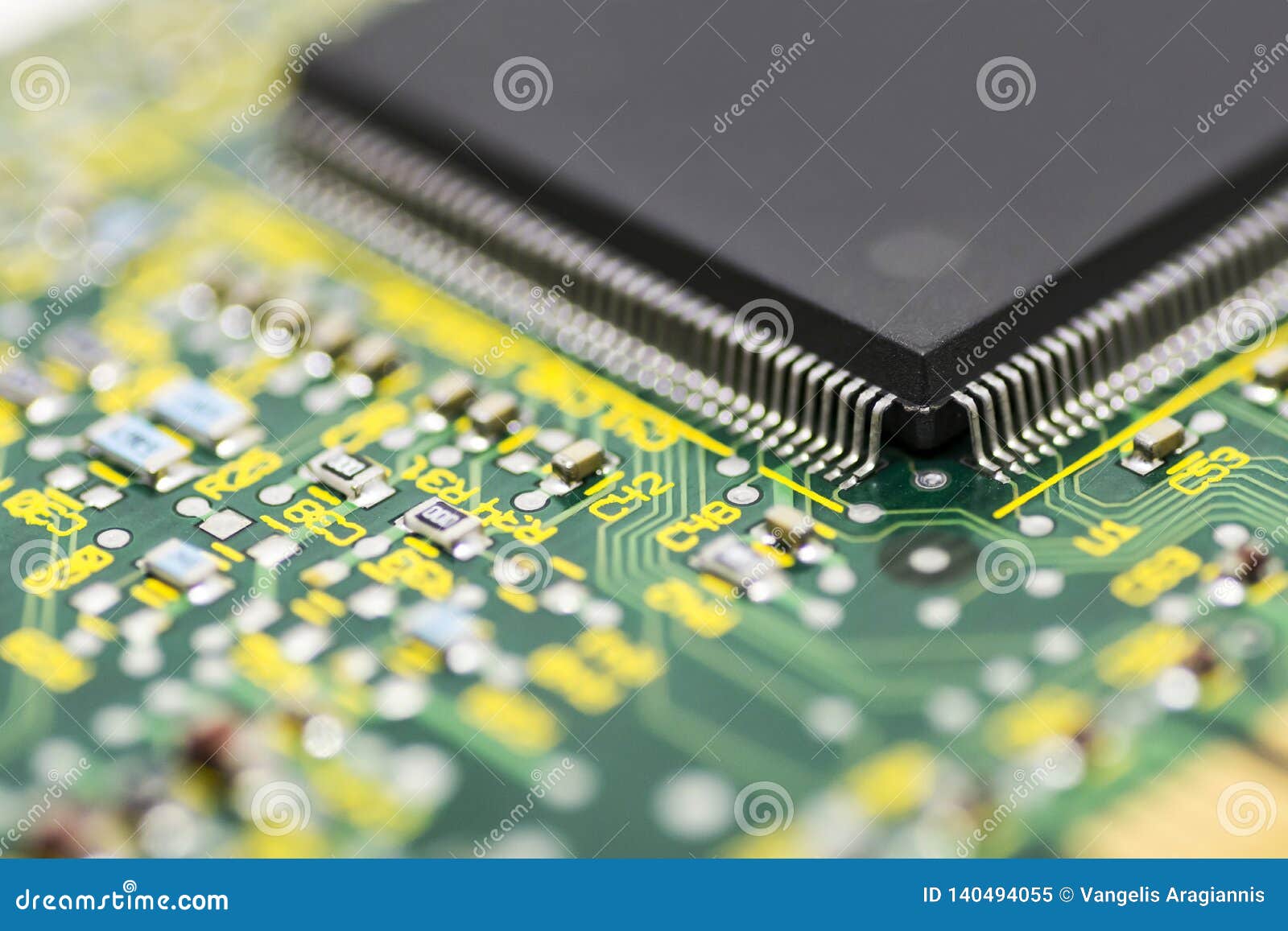 Microchips on a pc board stock image. Image of device - 140494055
