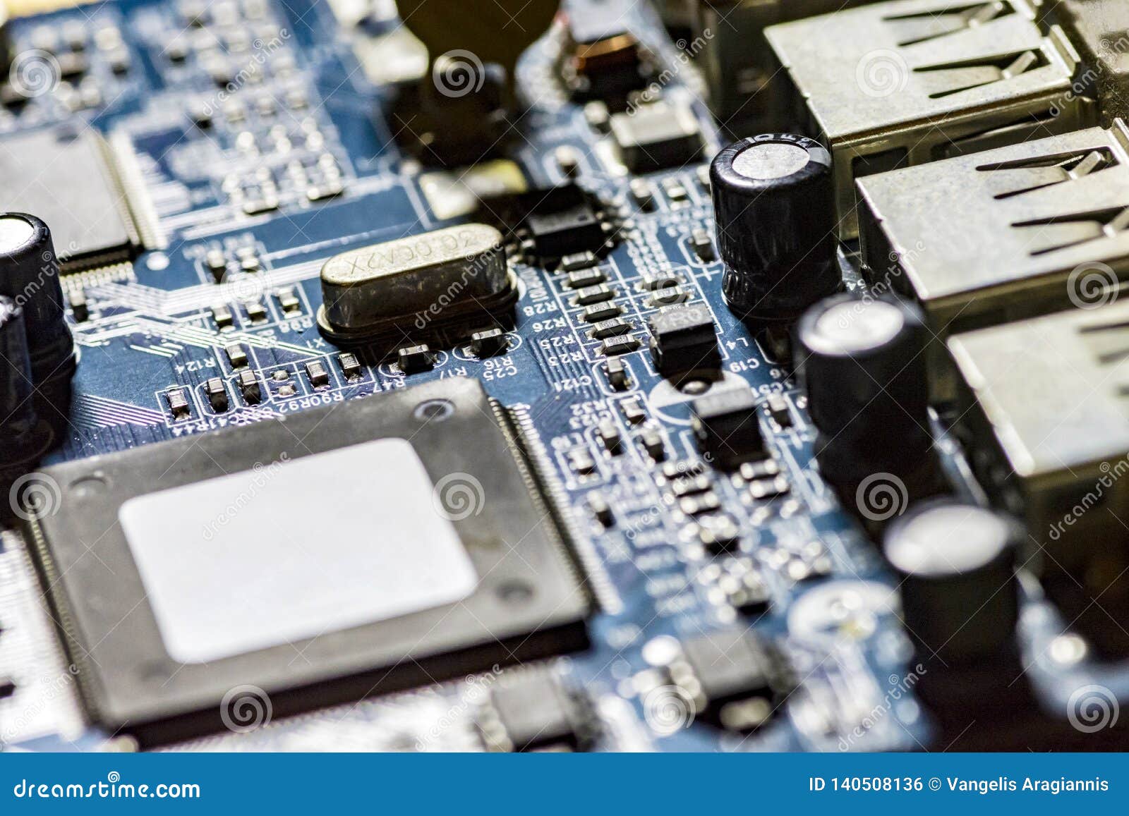 Microchips on a pc board stock photo. Image of closeup - 140508136