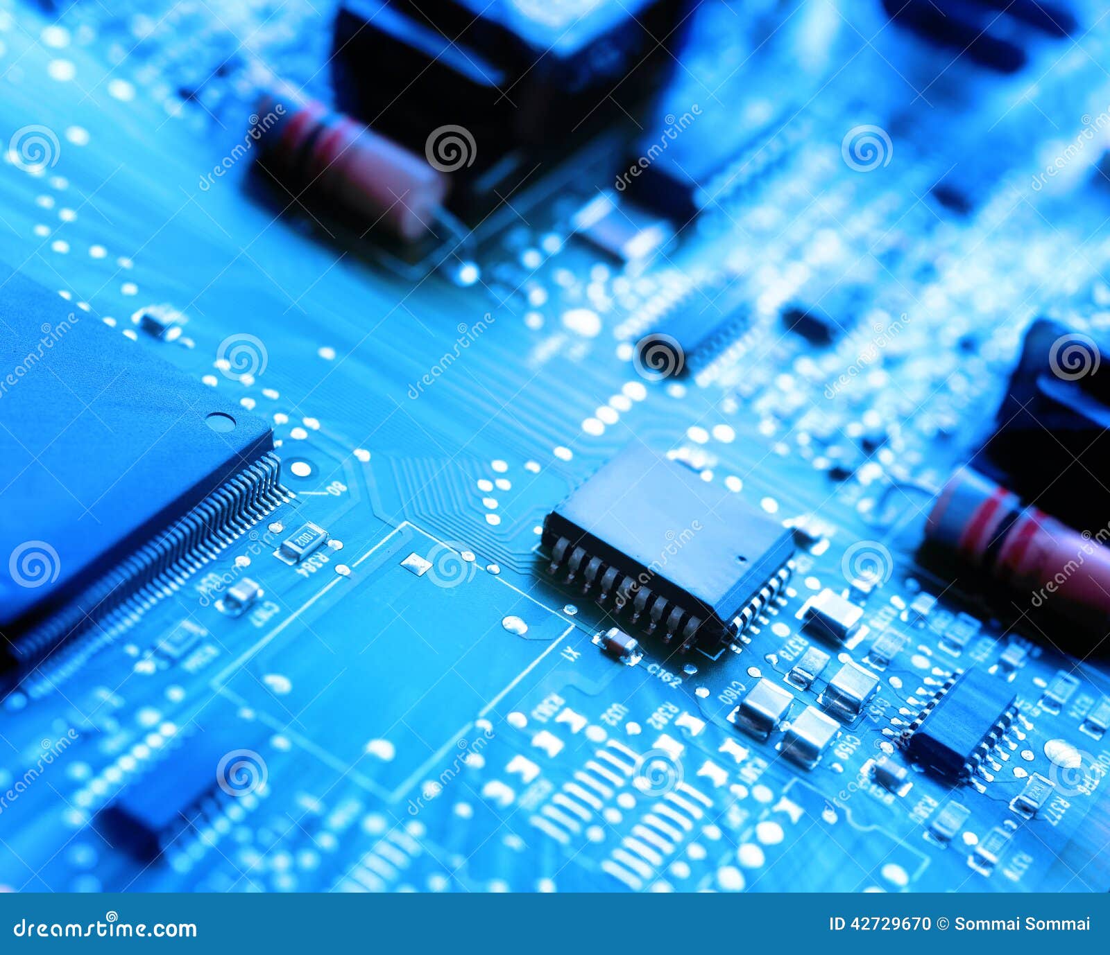Microchips on a Circuit Board Stock Photo - Image of technology ...