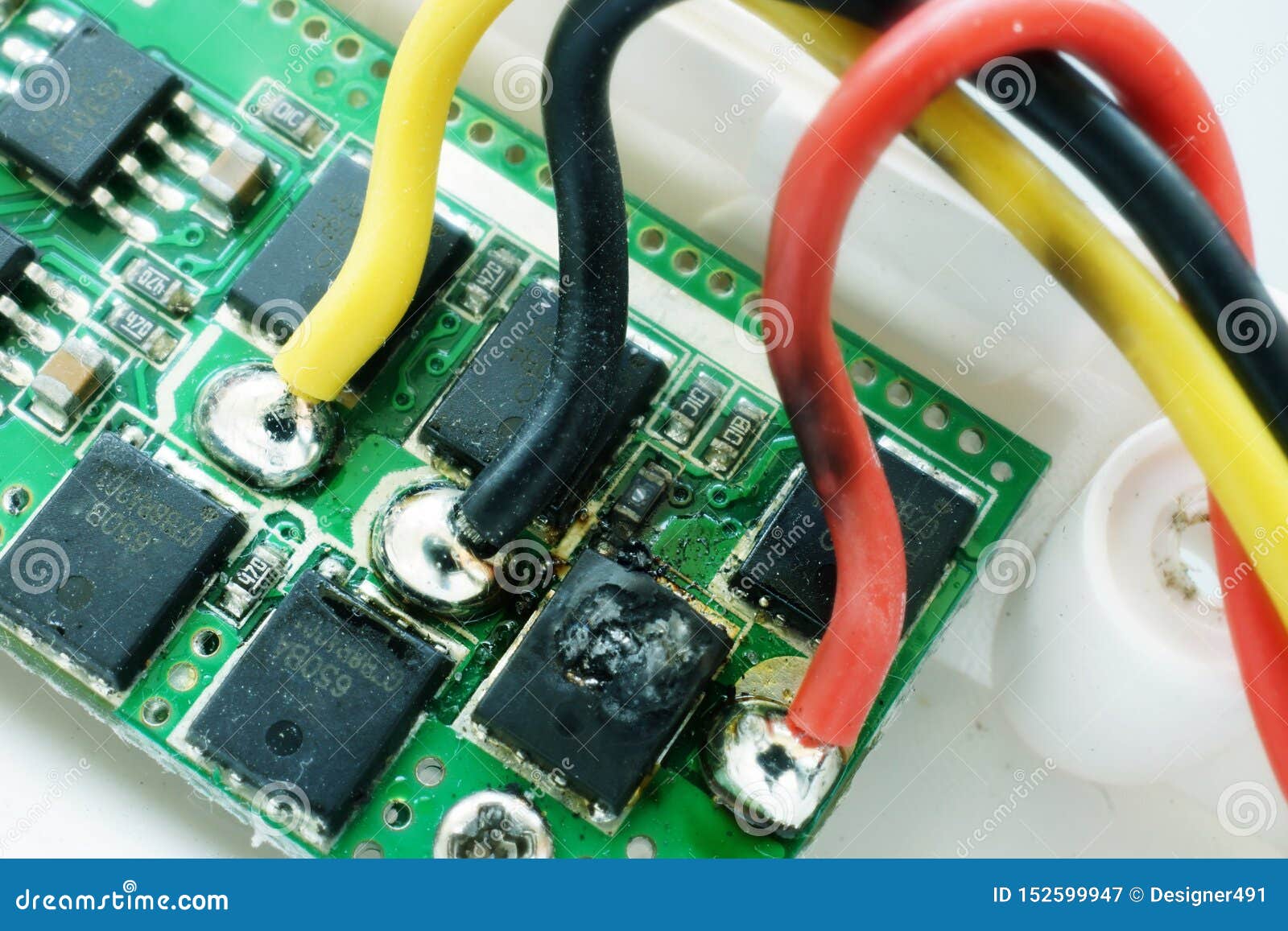Microcircuit with a Burnt-out Microchip. Breakdown of Electronic ...