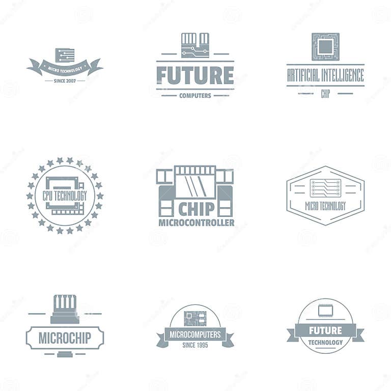 Microcircuit Chip Logo Set, Simple Style Stock Vector - Illustration of ...