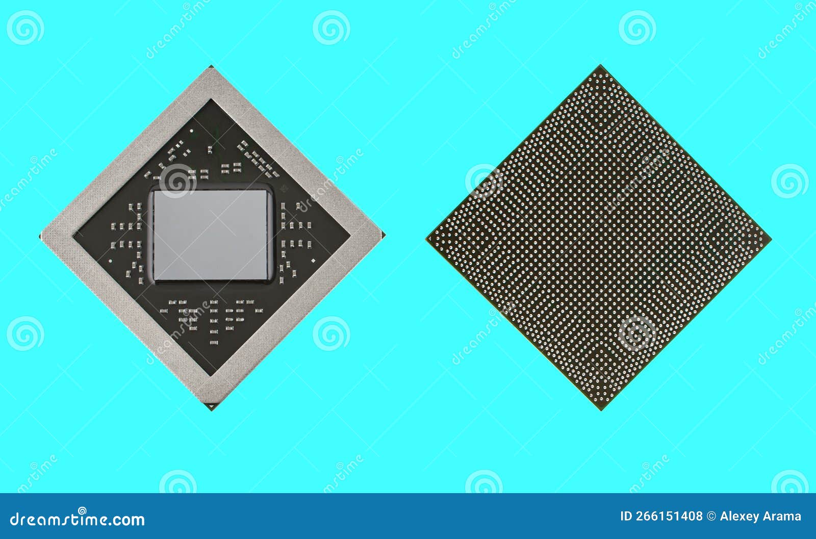 Microcircuit, Video Chip for a Laptop, View from Two Sides, on a Blue ...