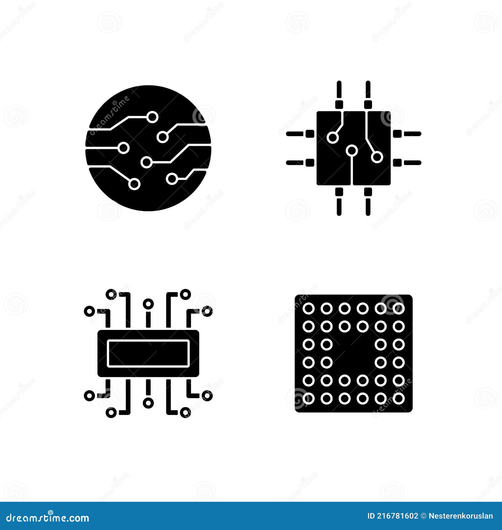 Microcircuits Black Glyph Icons Set on White Space Stock Vector ...