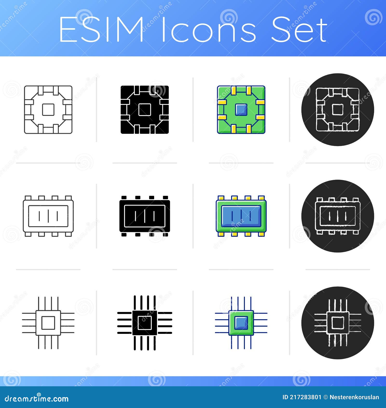 Microcircuits icons set stock vector. Illustration of component - 217283801