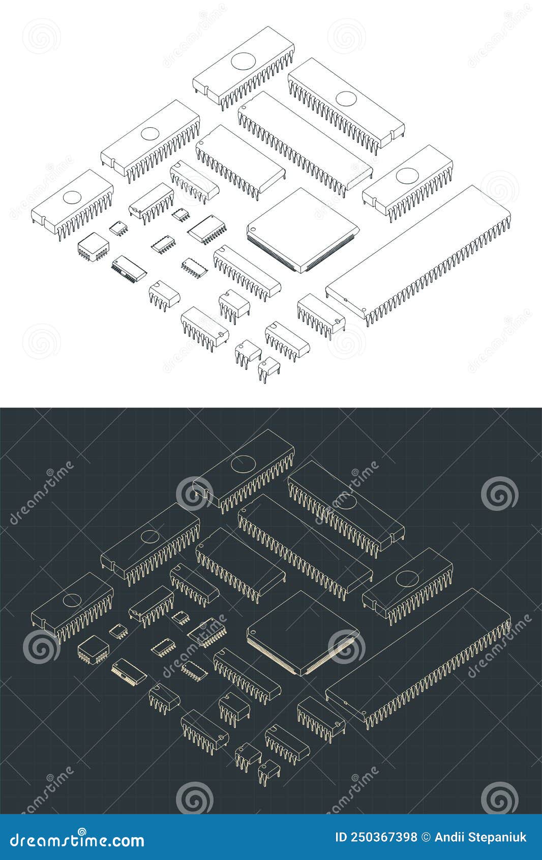 Microcircuits Isometric Blueprints Stock Vector - Illustration of ...