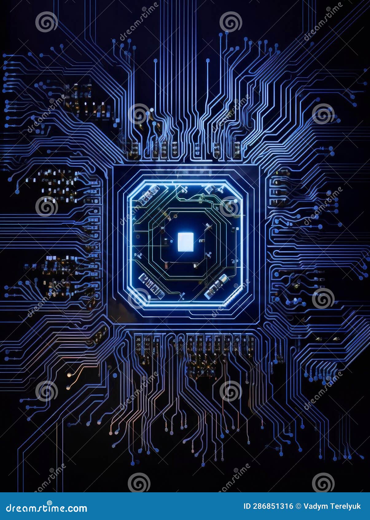 Microcircuits with Neon Glowing Centre. Artificial Intelligence Web ...