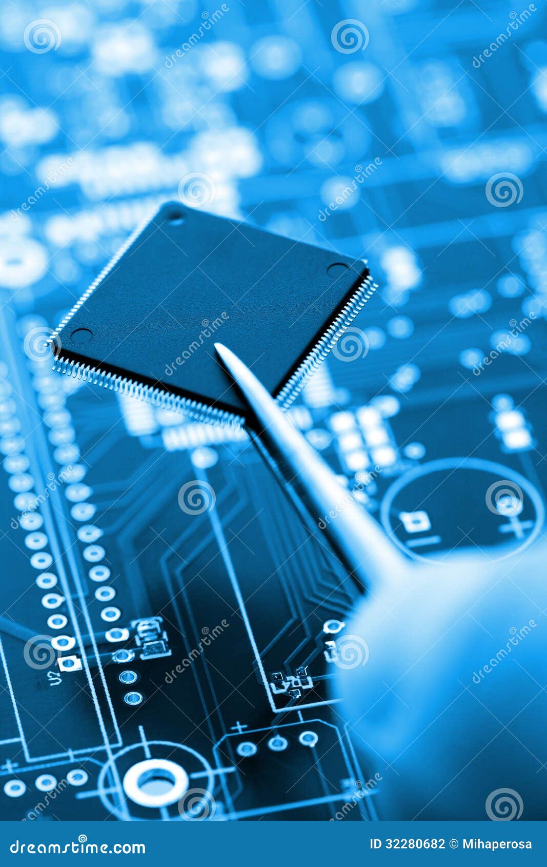 Microcontroller on Assembling Line Stock Photo - Image of futuristic ...