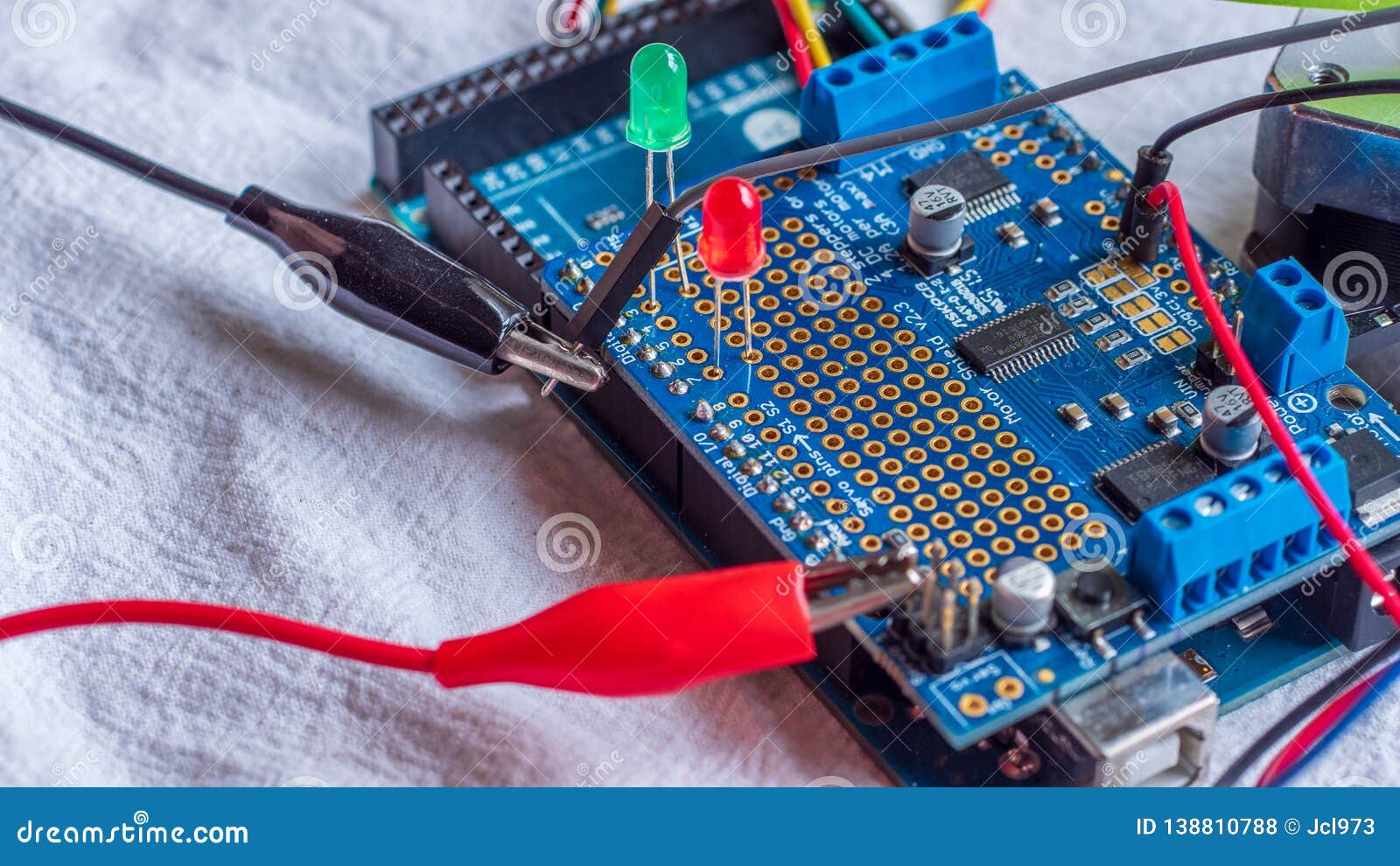 Microcontroller Build Closeup Showing Components, Board and Shield ...