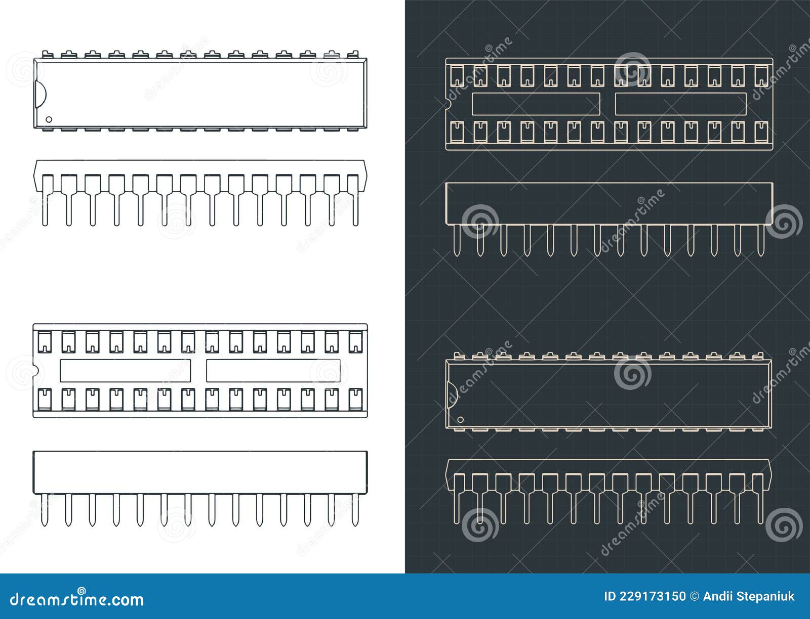 Microcontroller and DIP Socket Blueprints Stock Vector - Illustration ...