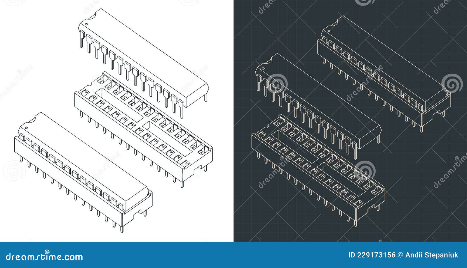 Microcontroller and DIP Socket Isometric Blueprints Stock Vector ...