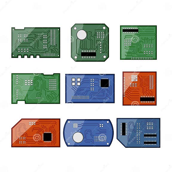 Microcontroller Set Cartoon Vector Illustration Stock Illustration ...