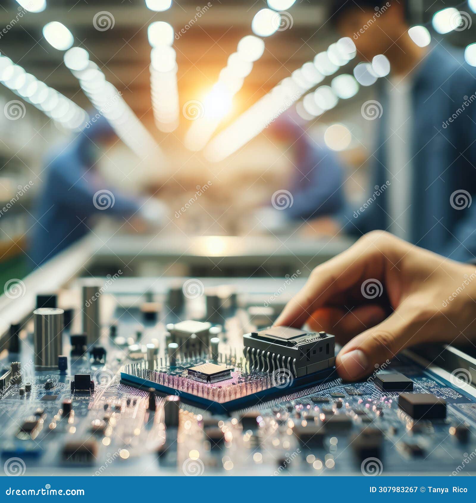Microelectronics, Connections,parts,microchips on a Table at a Factory ...