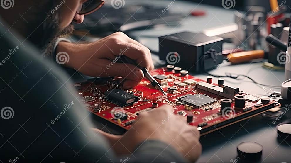 Microelectronics Engineer Designing New Chips Stock Illustration - Illustration of motherboard ...