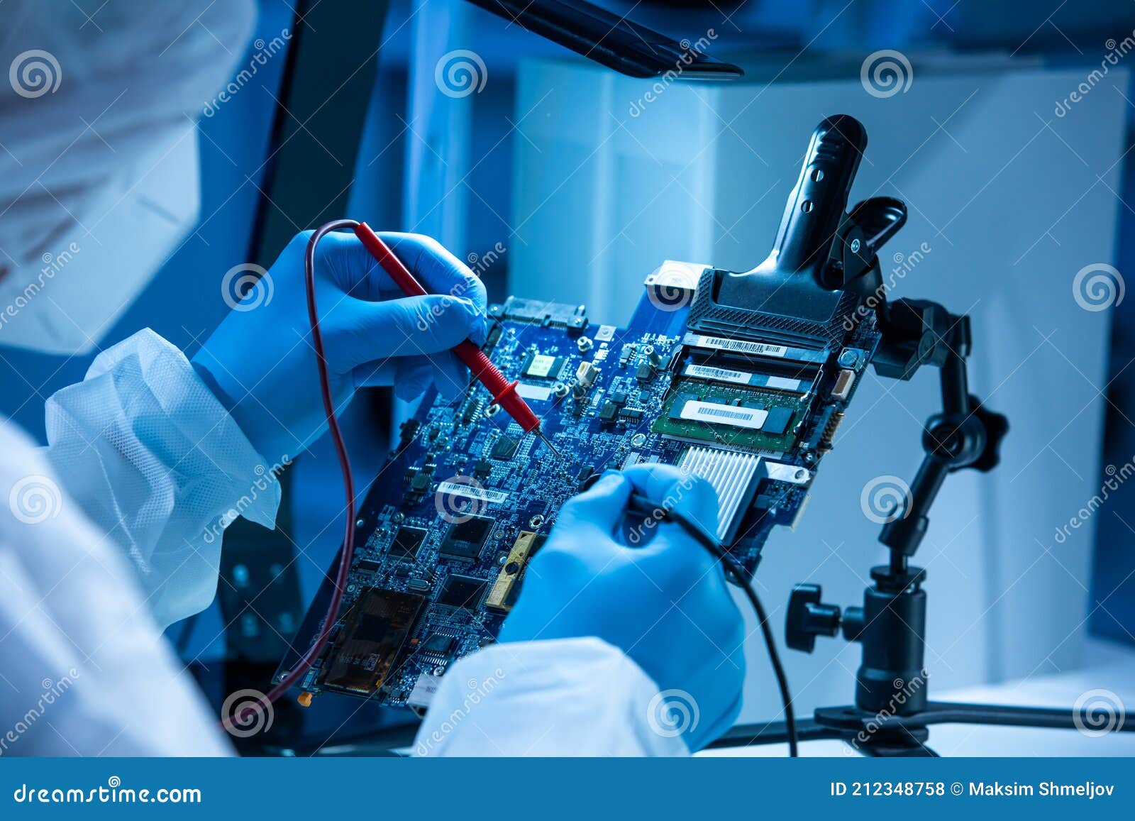 Microelectronics Engineer Works in a Modern Scientific Laboratory on ...