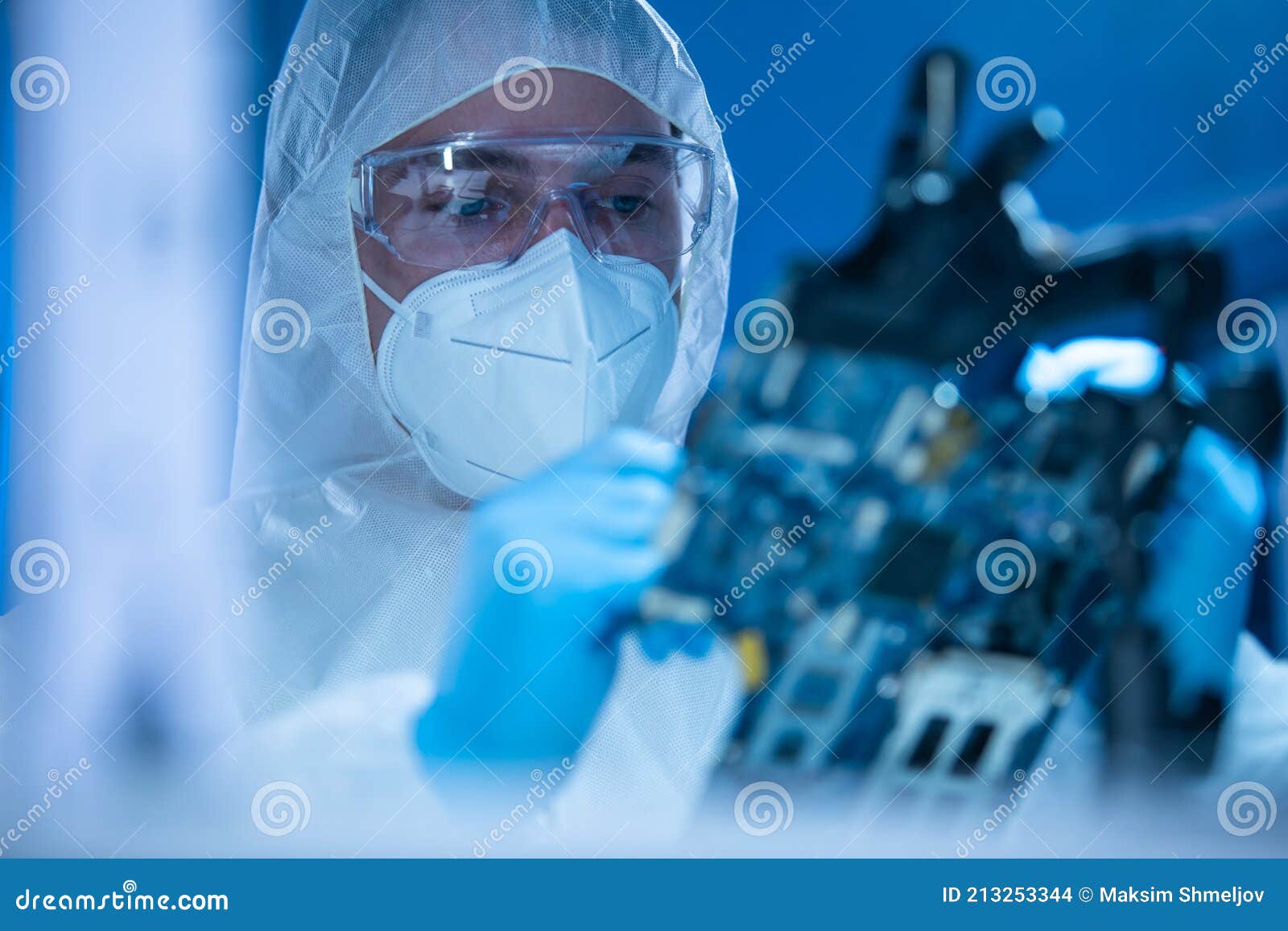 Microelectronics Engineer Works in a Modern Scientific Laboratory on ...