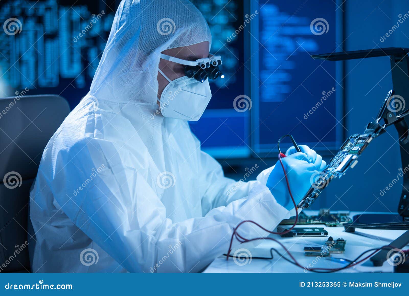 Microelectronics Engineer Works in a Modern Scientific Laboratory on ...