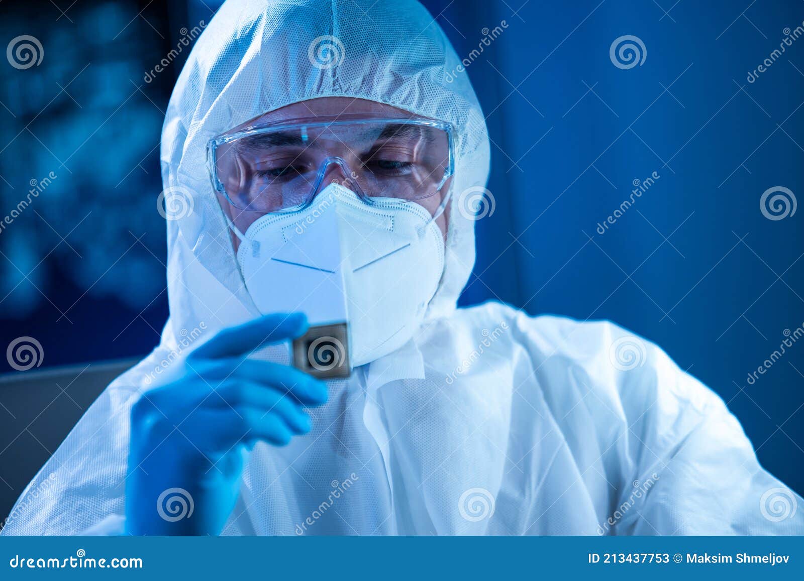 Microelectronics Engineer Works in a Modern Scientific Laboratory on ...