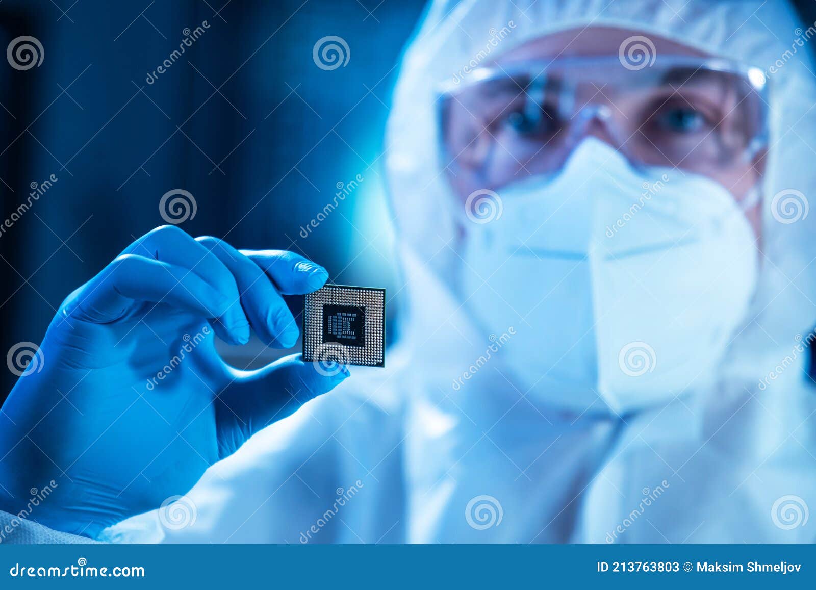 Microelectronics Engineer Works in a Modern Scientific Laboratory on ...
