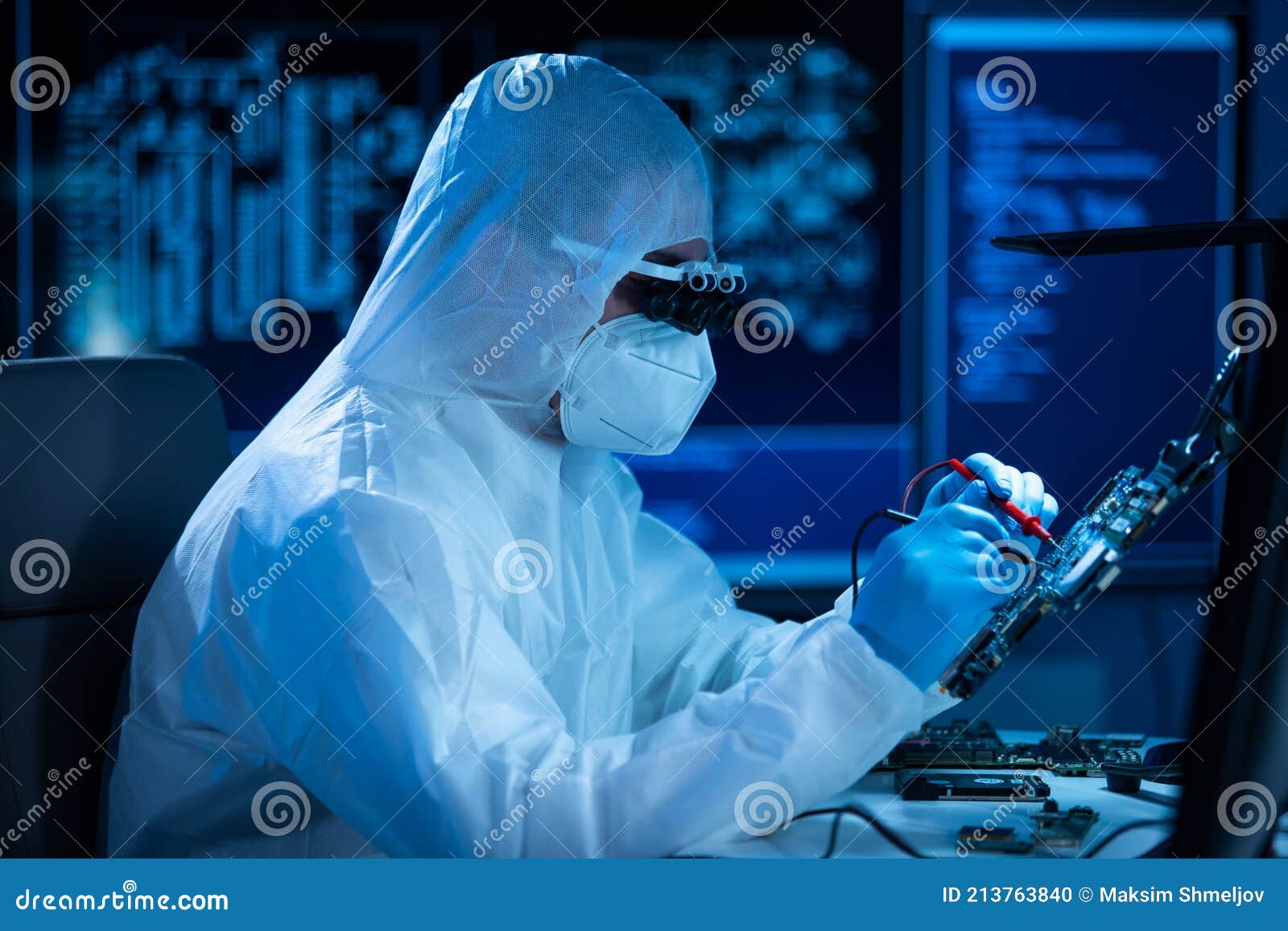 Microelectronics Engineer Works in a Modern Scientific Laboratory on ...