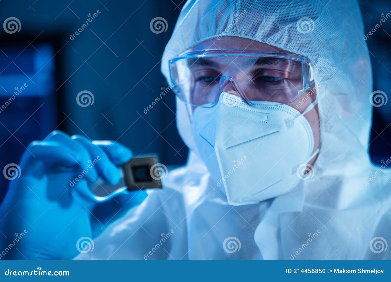 Microelectronics Engineer Works in a Modern Scientific Laboratory on ...