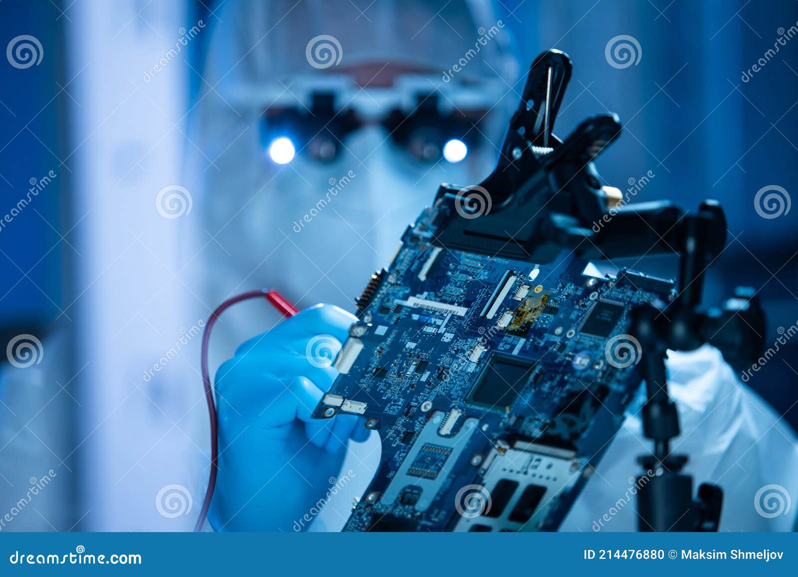 Microelectronics Engineer Works in a Modern Scientific Laboratory on ...