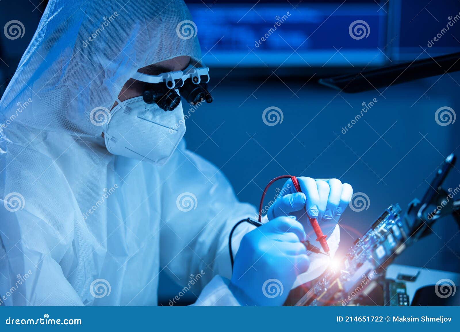 Microelectronics Engineer Works in a Modern Scientific Laboratory on ...
